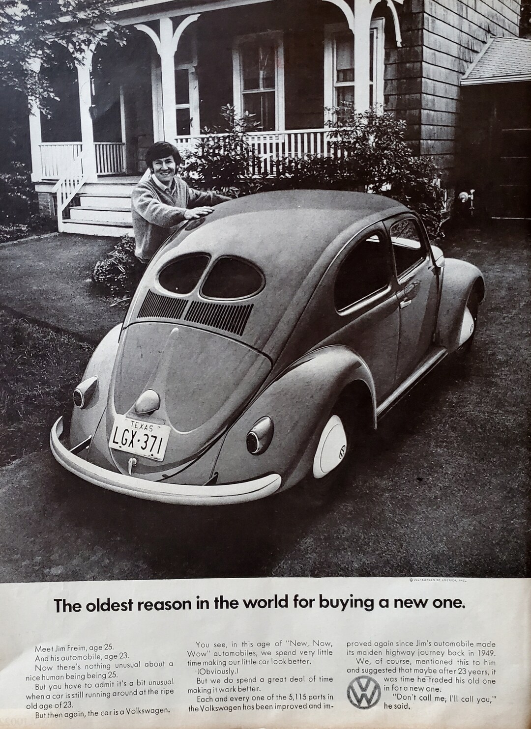 VW Volkswagen Classic Bug 1947 Model Small Windows in 1970 BW Photo Ad ...