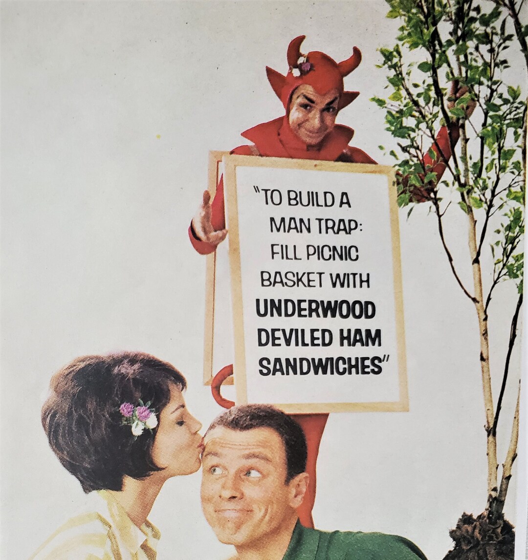 Devil Traps a Man for Eager Woman in Underwood Deviled Ham Ad 1/2 Page ...