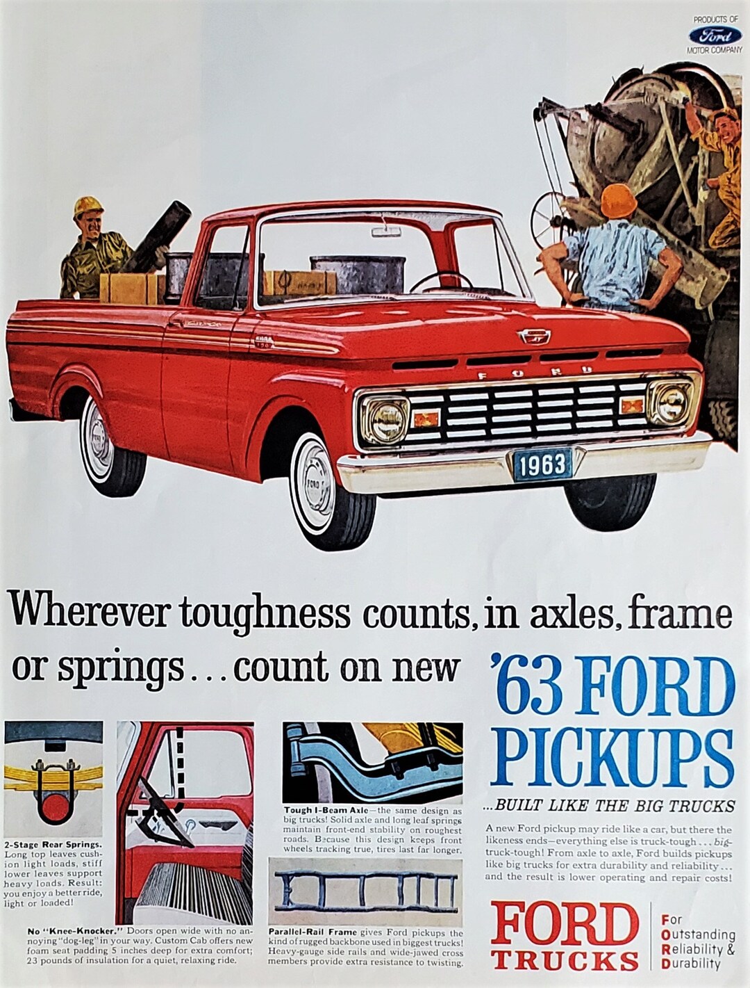 63 Ford Truck Pickup Red Illustration Front View Grill Classic Work ...
