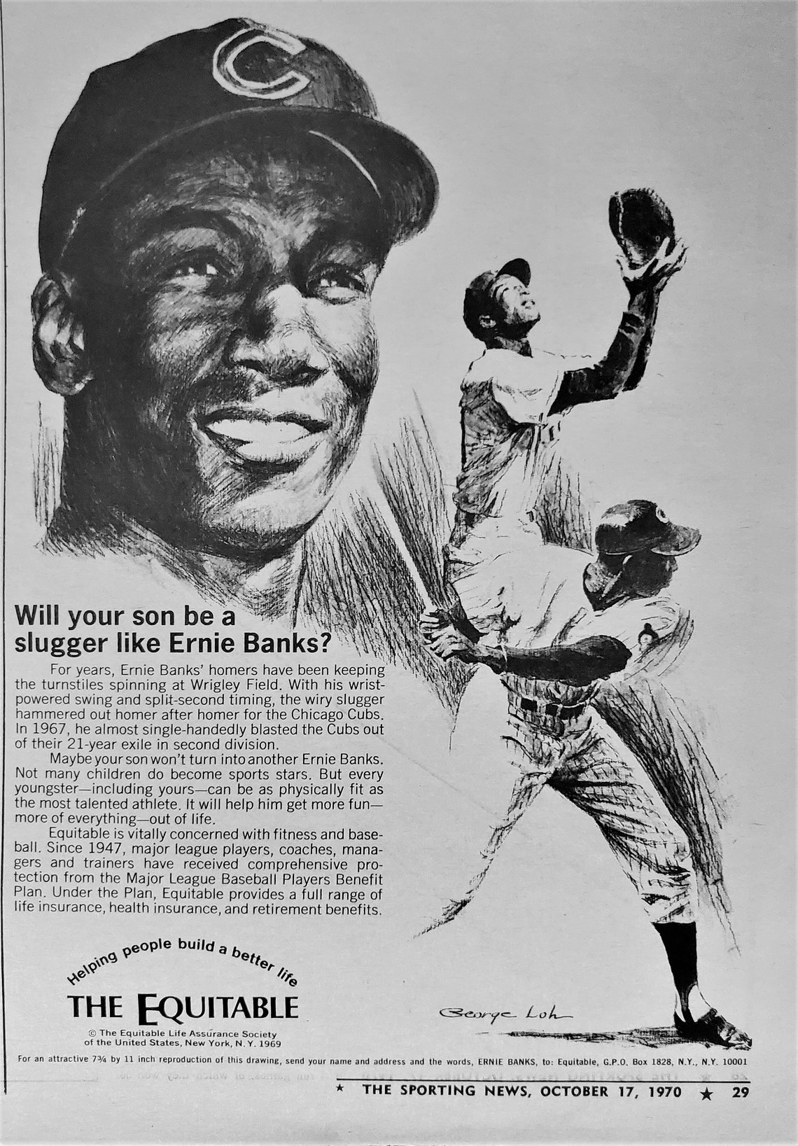 Ernie Banks 'mr. Cub' BW Illustration 1967 Division Leader Wrigley ...