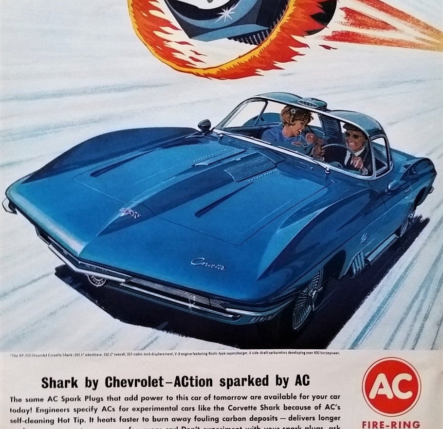 Corvette XP-755 Shark Chevy Blue Dual Bubble Tops Grooved Hood Wheel ...