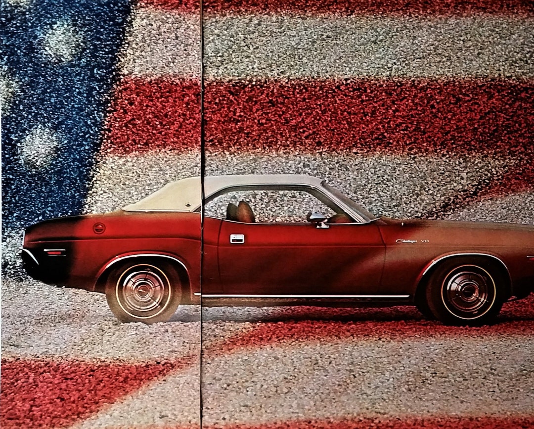 1970 Dodge Challenger Ad Print, Red White Blue USA Flag, 13x10 Ready ...