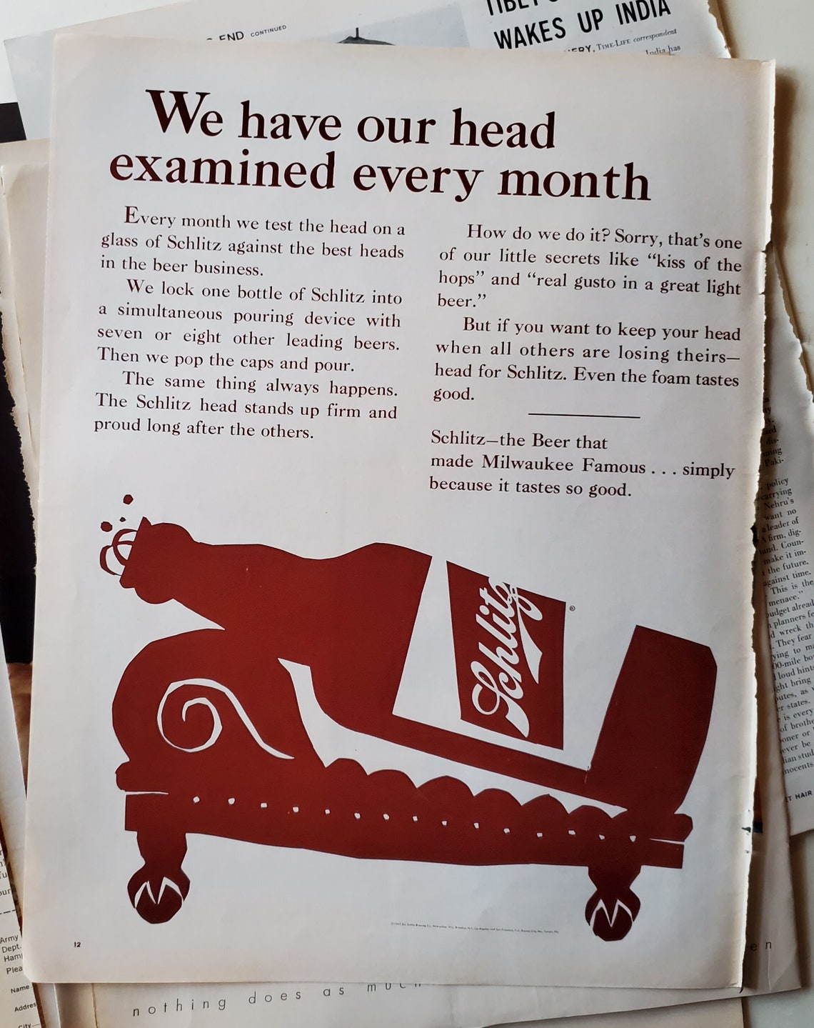 Schlitz Beer Illustrated Ad "head Examined" Beer Bottle 'schlitz' Label ...
