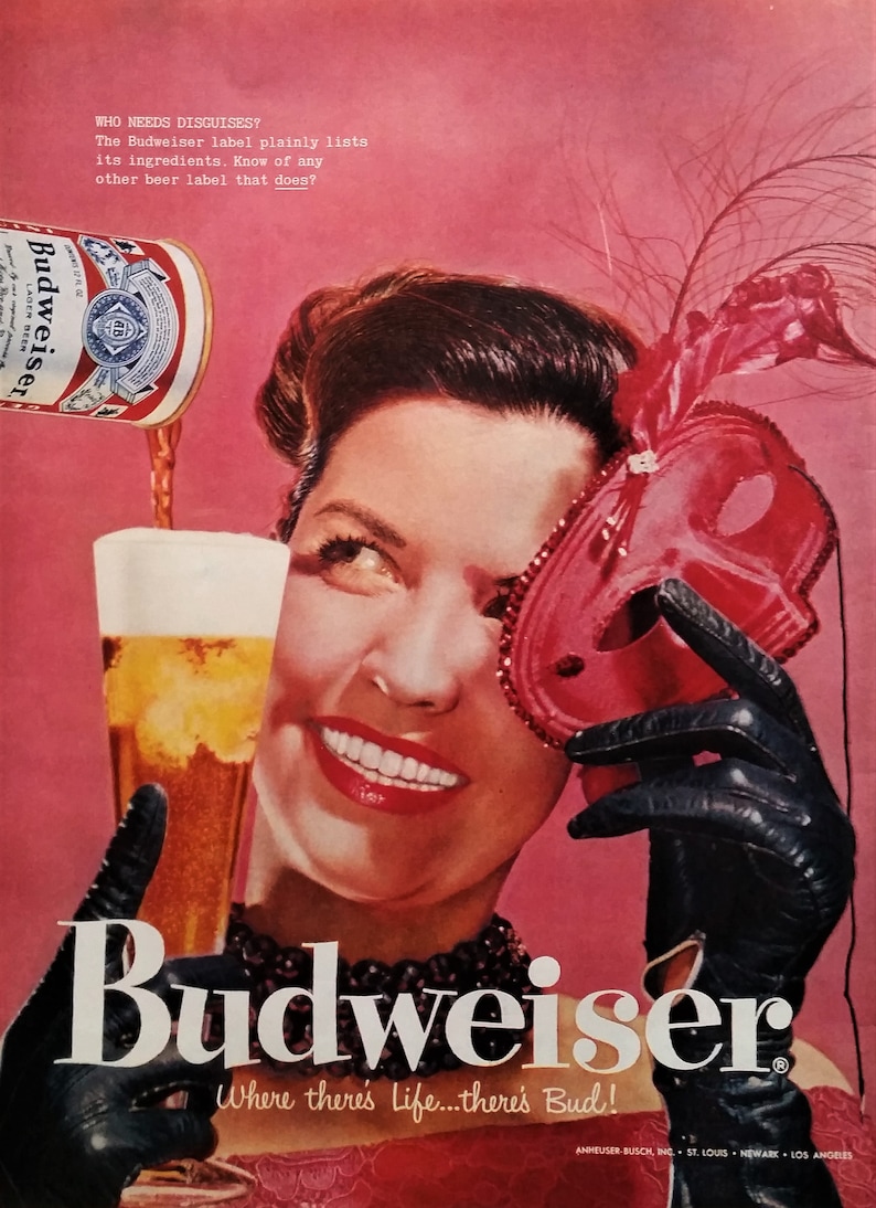 Halloween -budweiser Bud Beer Ad -woman Masquerade Mask -flirt Beer ...