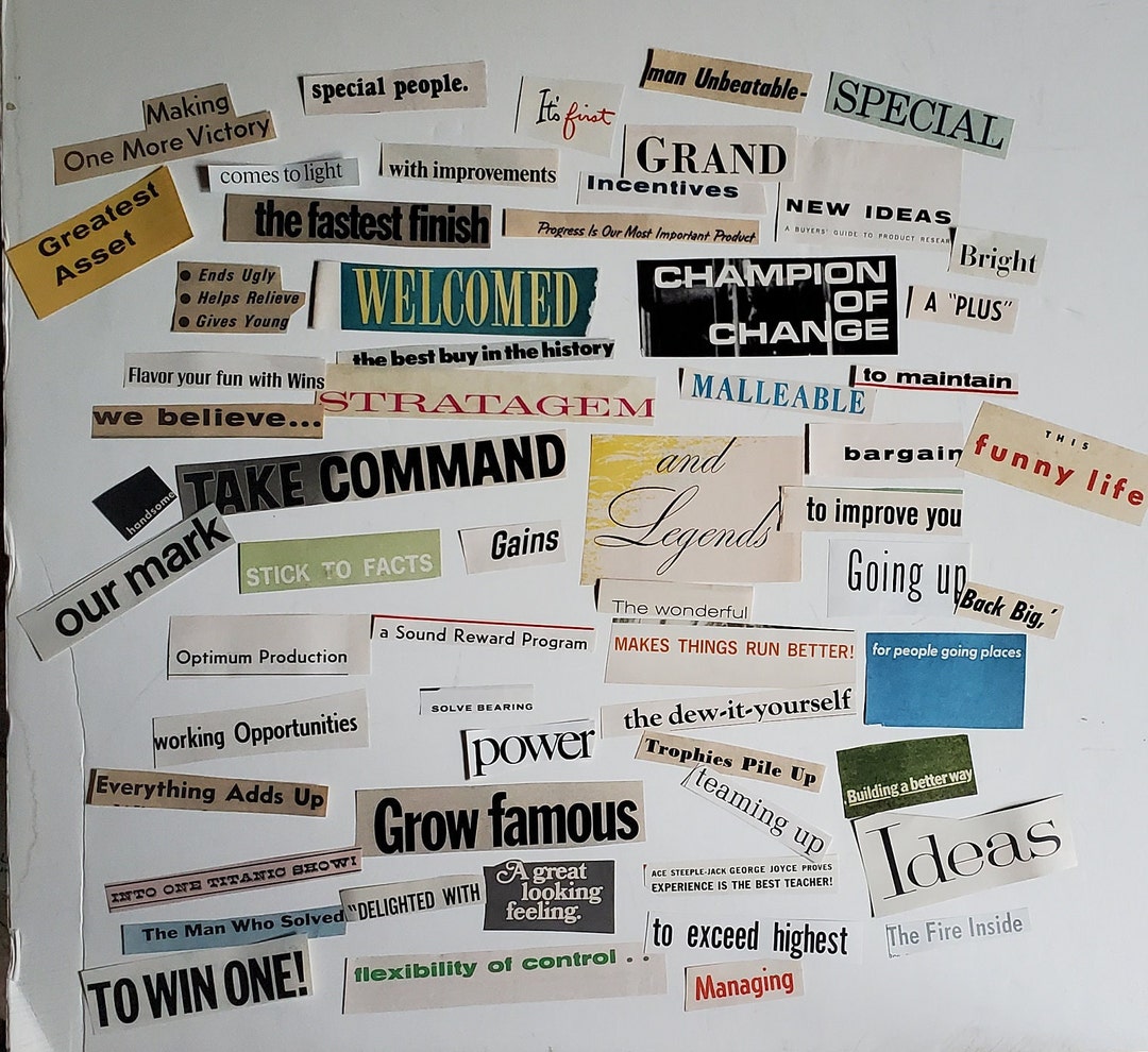 Vintage POSITIVE Encourage Words & Phrases (50), Magazine Cutout Vision ...