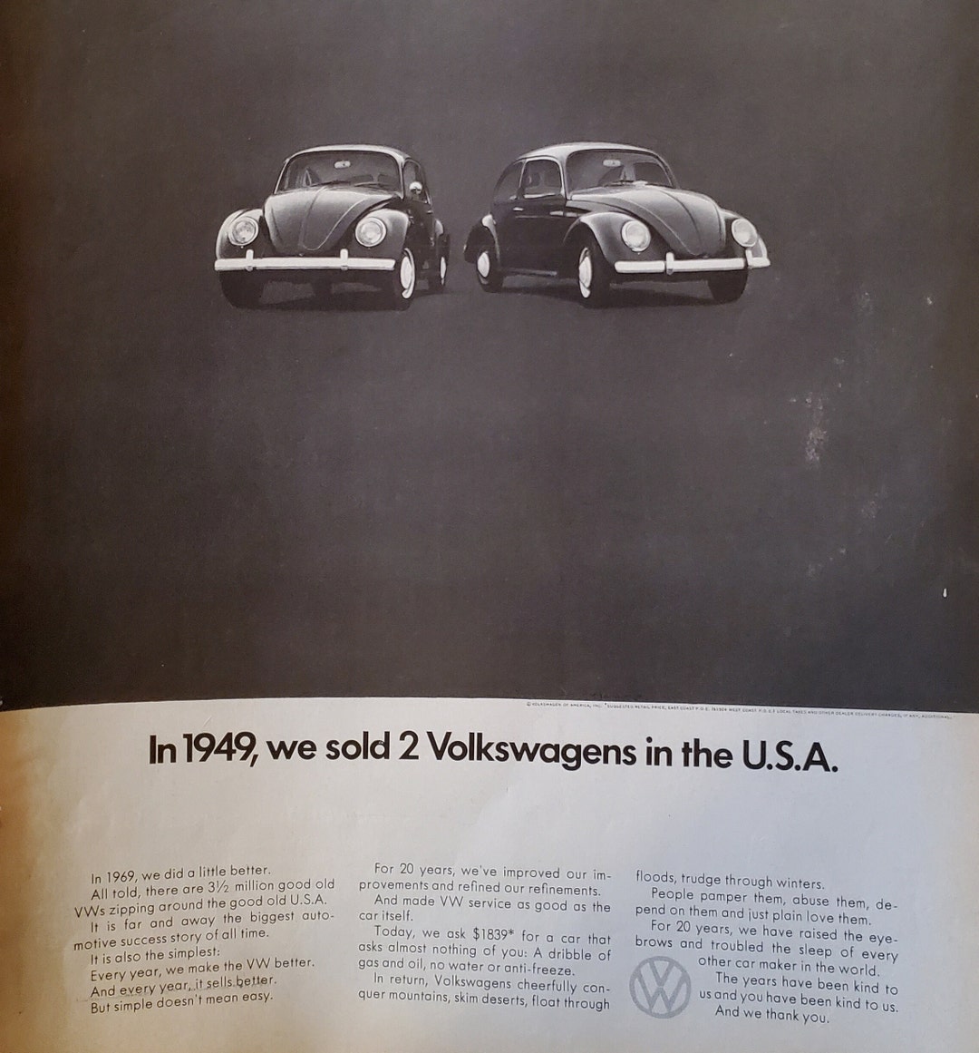 VW Volkswagen Classic Bug 60s Ad 'sold 2 in 1949' BW Photo Ad VW Rear ...