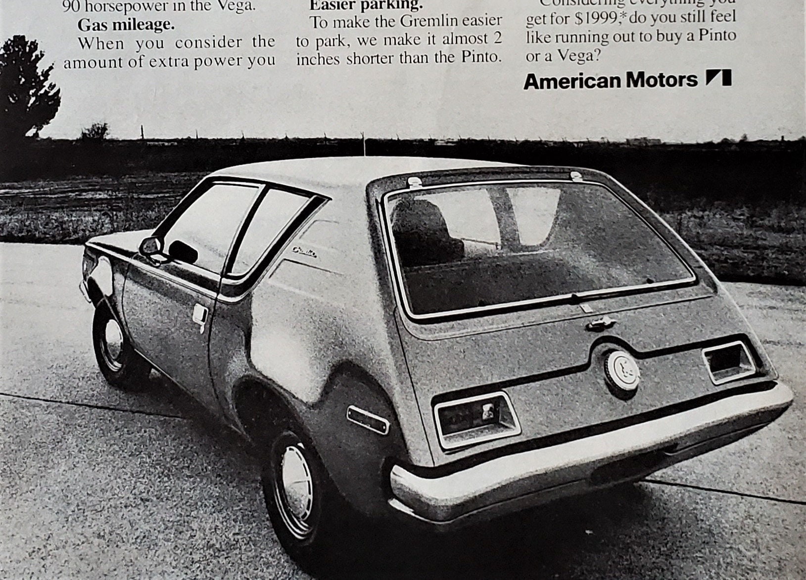 Vintage Gremlin AMC BW Photo Artistic Classic Ugly Car 4 Passenger 1999 ...