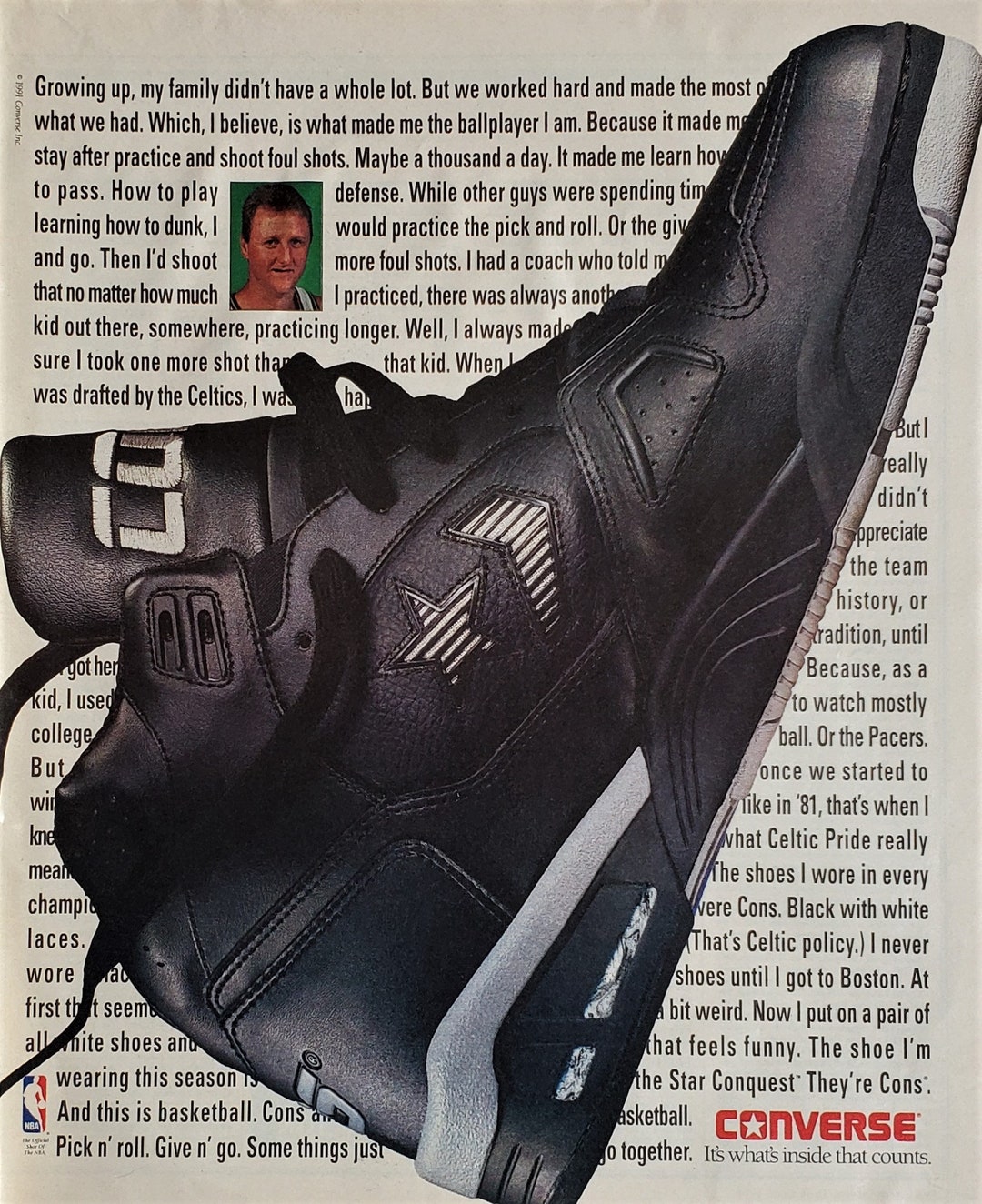 Larry Bird NBA 'goat' Vintage Converse 'star Conquest' Shoe Ad Celtics ...