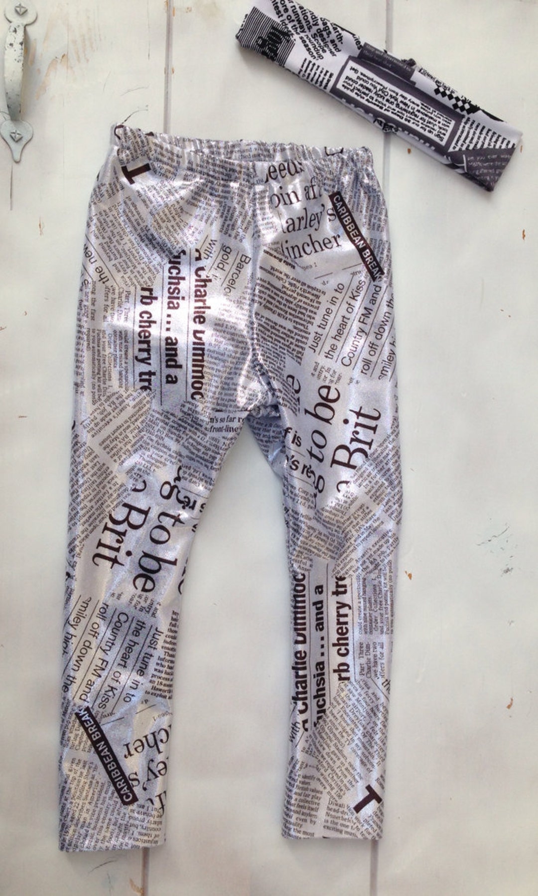 Newspaper Print Leggings - Metallic Leggings - Baby Leggings - All ...