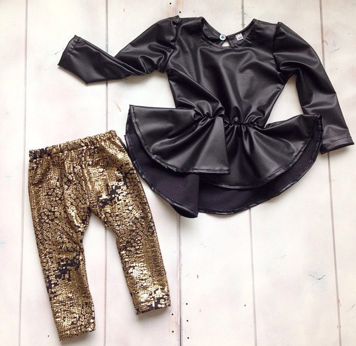Black Faux Leather Girls Peplum Top - Children - Peplum Top With Long ...