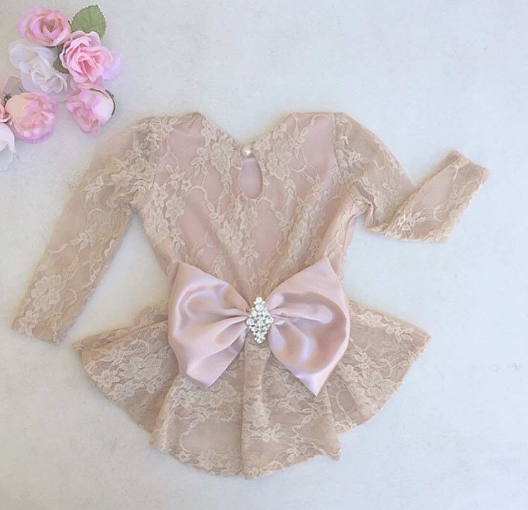 Blush Pink Champagne Girls Peplum Top With Bow - Children - Peplum Top ...