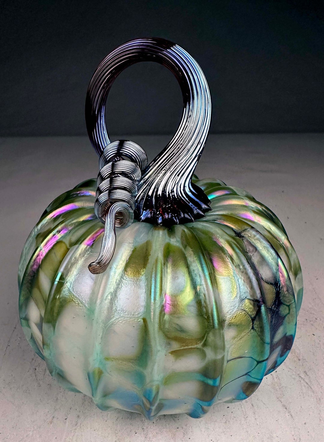 Hand Blown Glass Winter Iridescent Glass Pumpkin - Etsy