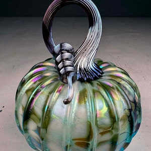 Hand Blown Glass Winter Iridescent Glass Pumpkin - Etsy
