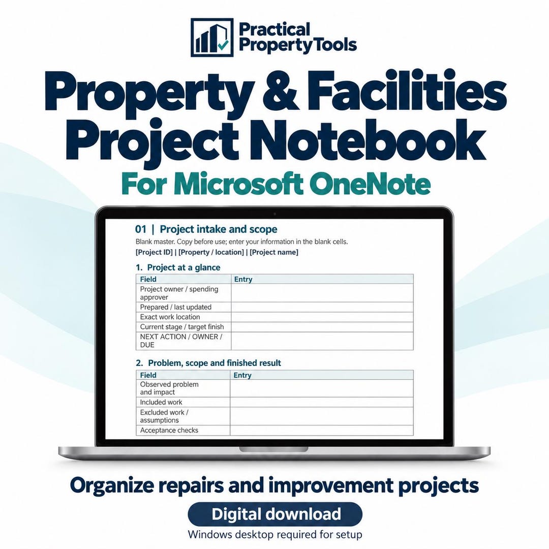 Onenote Project Management Template for Property & Facilities | Repairs ...