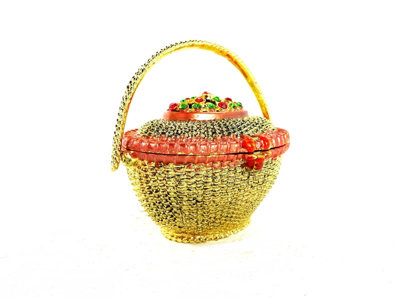 Vintage Qifu Rhinestone Jeweled Basket Trinket Jewelry Box - Etsy