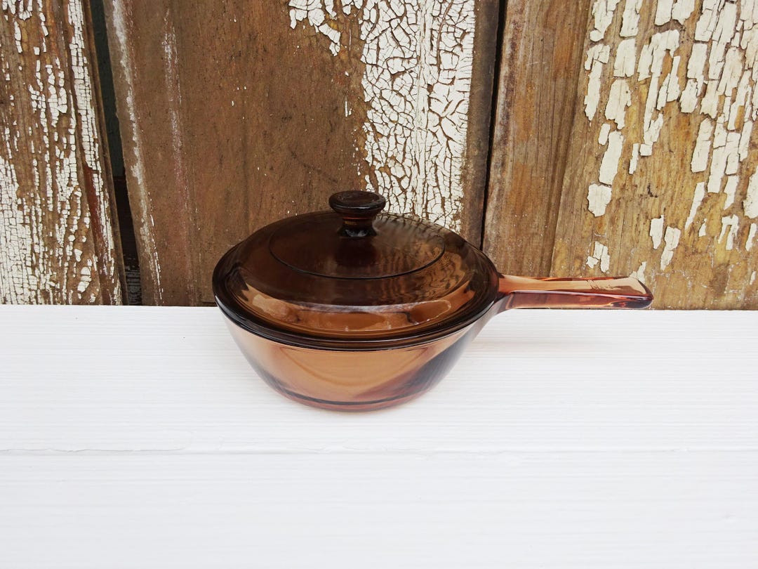 Vintage Corning Pyrex Visions Amber 1 Liter Covered Glass Saucepan With ...