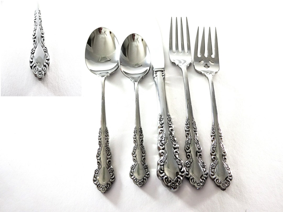 Vintage Oneida Cube Shelley 5 Piece Stainless Flatware Sets-hold for J ...