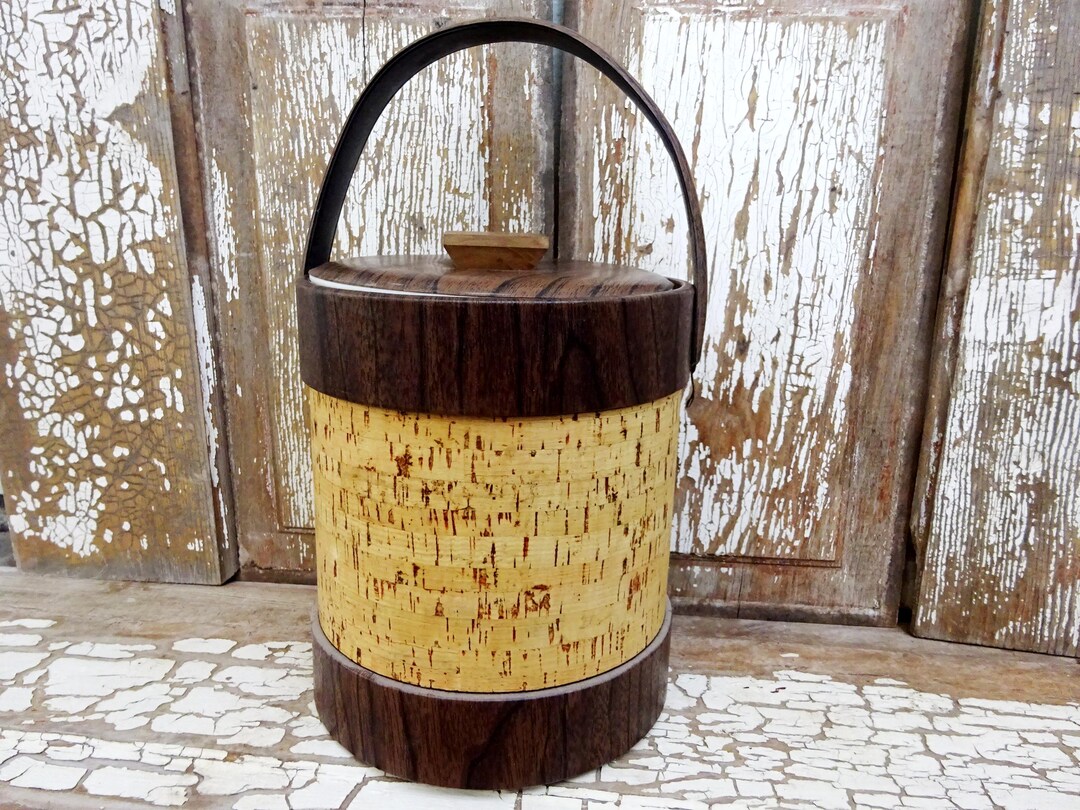 Vintage 1970s Faux Wood and Cork Ice Bucket - Etsy