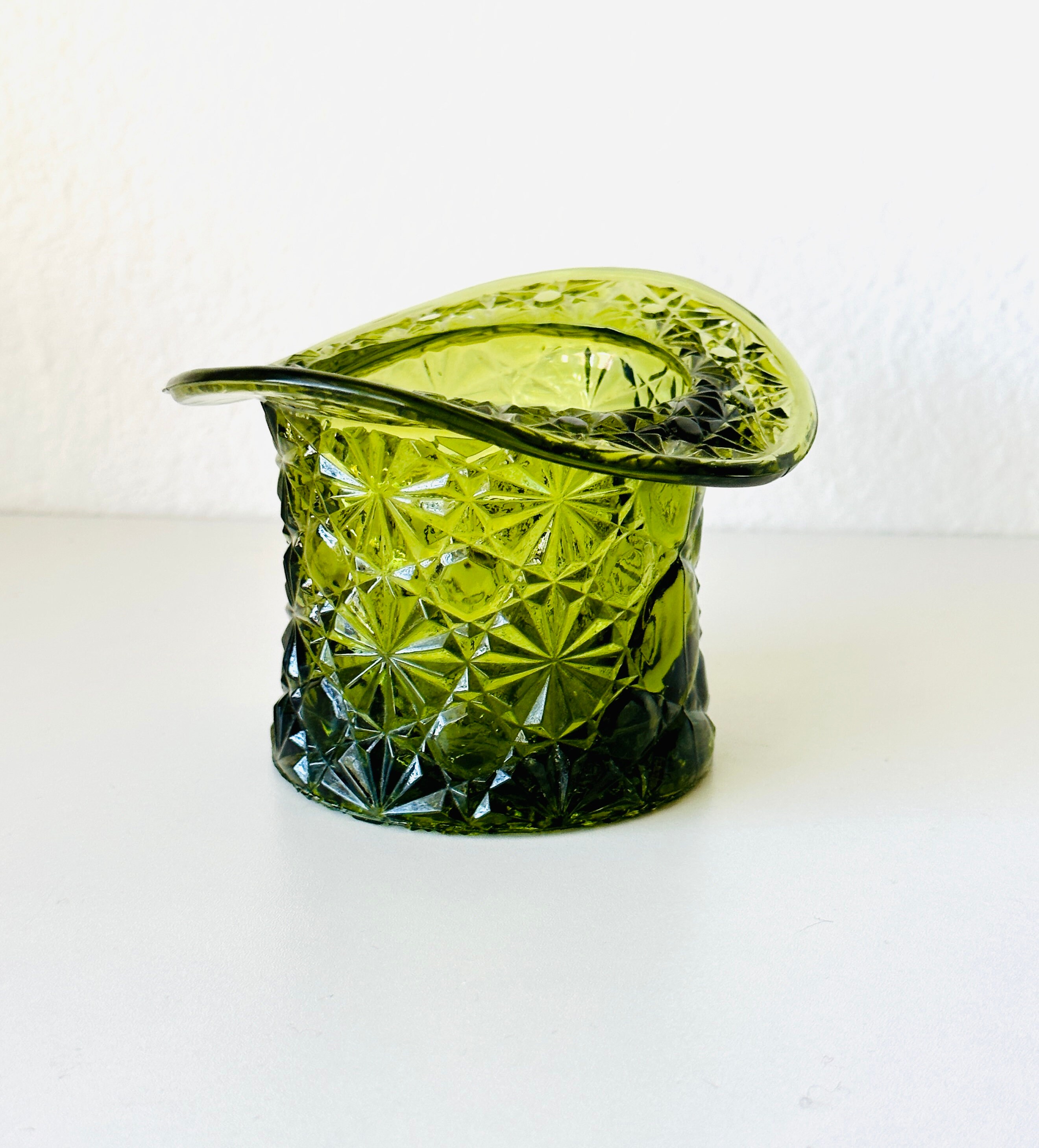 Vintage Fenton Daisy and Button Green Indiana Glass Top Hat Vase, Olive ...
