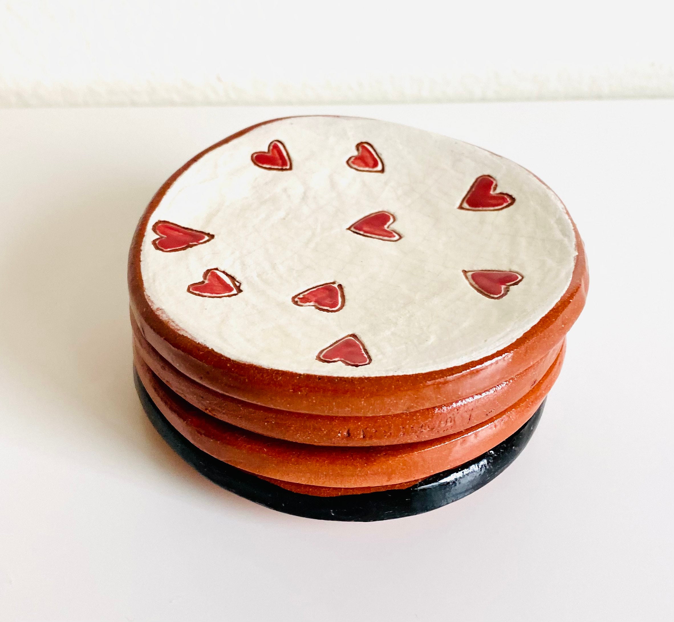Rare Brownish Button Pottery Coasters, Ceramic Hand-painted Coasters ...