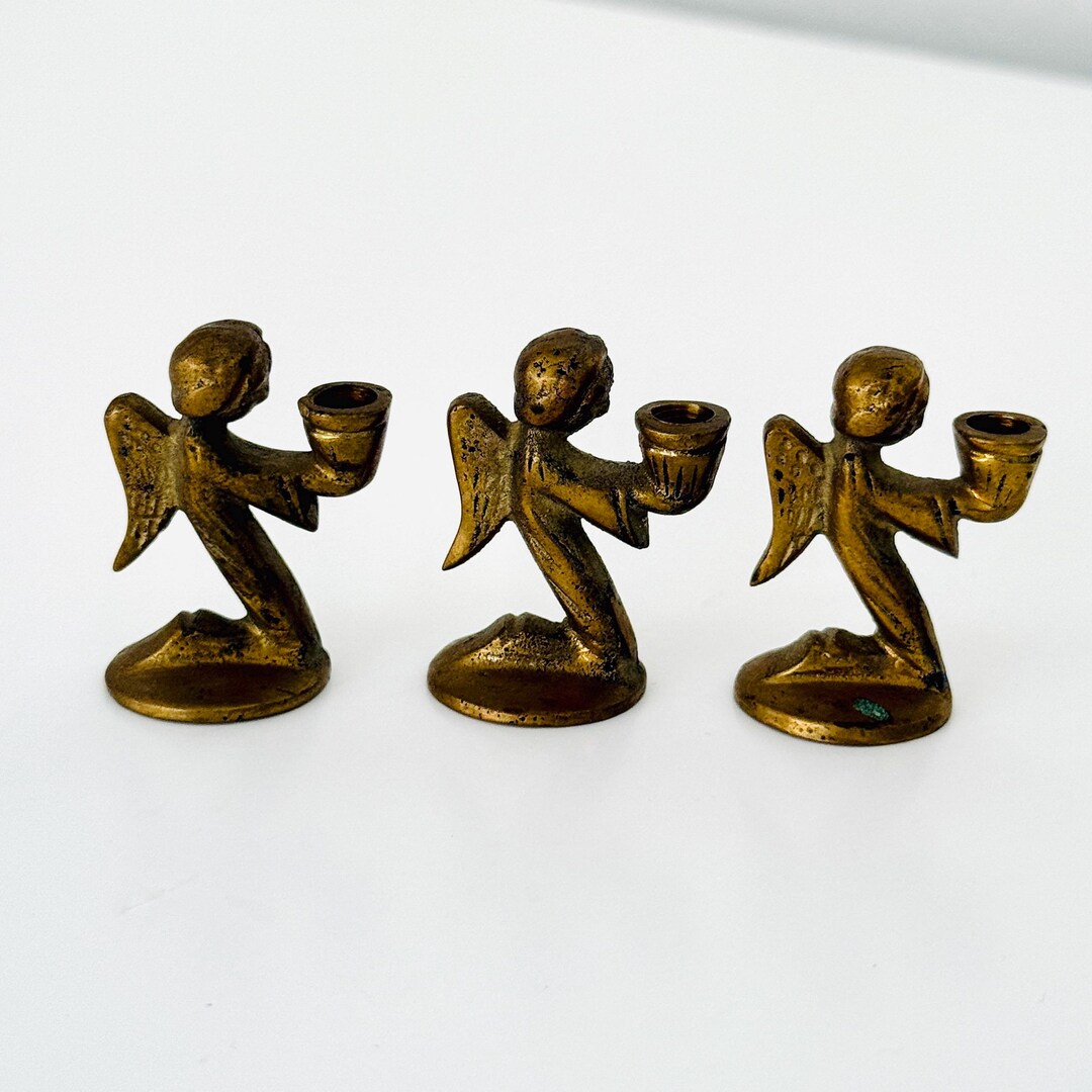 Set of 3 Solid Brass Kneeling Angel Candle Holders Made in Taiwan, Mid ...