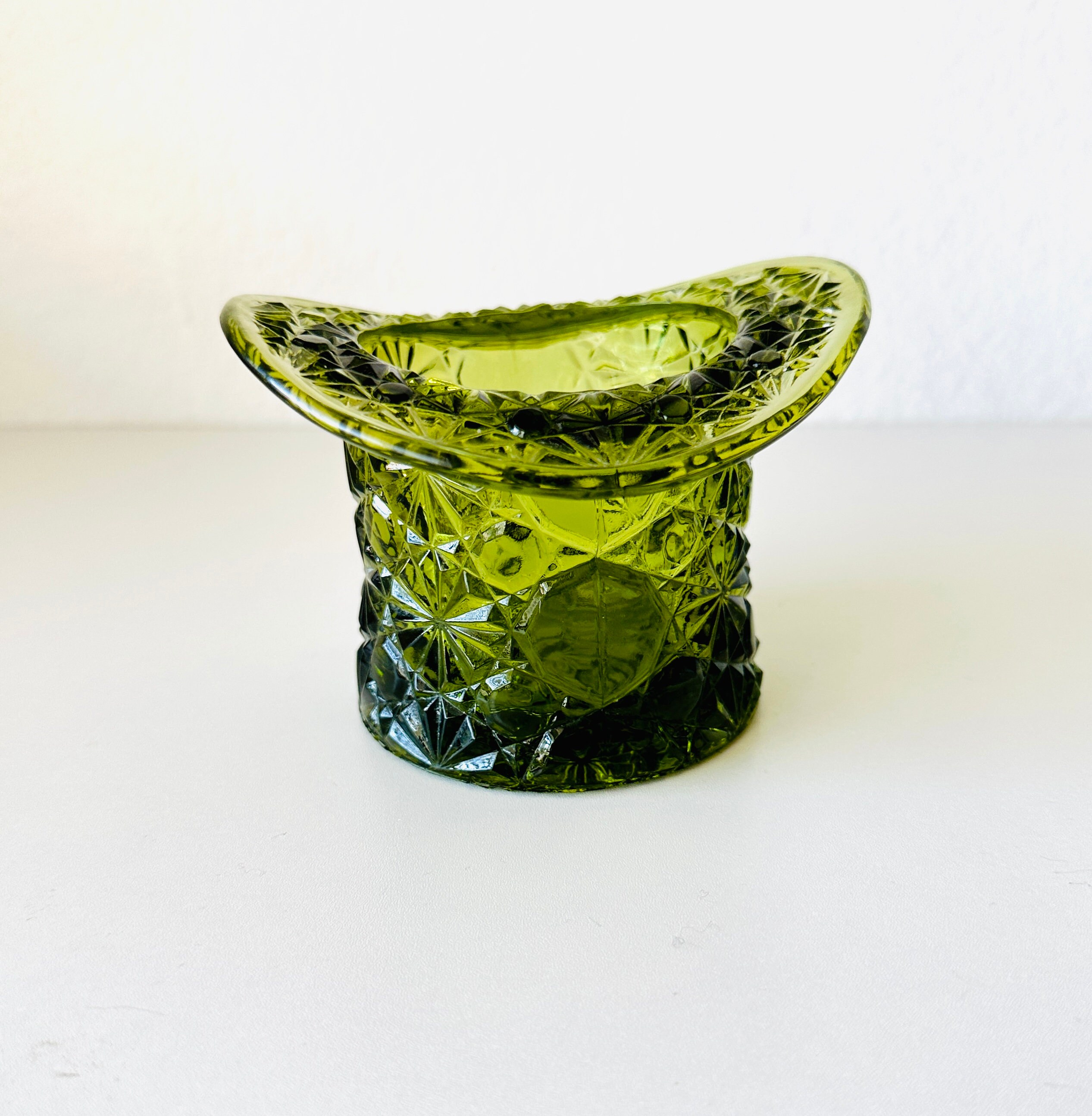 Vintage Fenton Daisy and Button Green Indiana Glass Top Hat Vase, Olive ...
