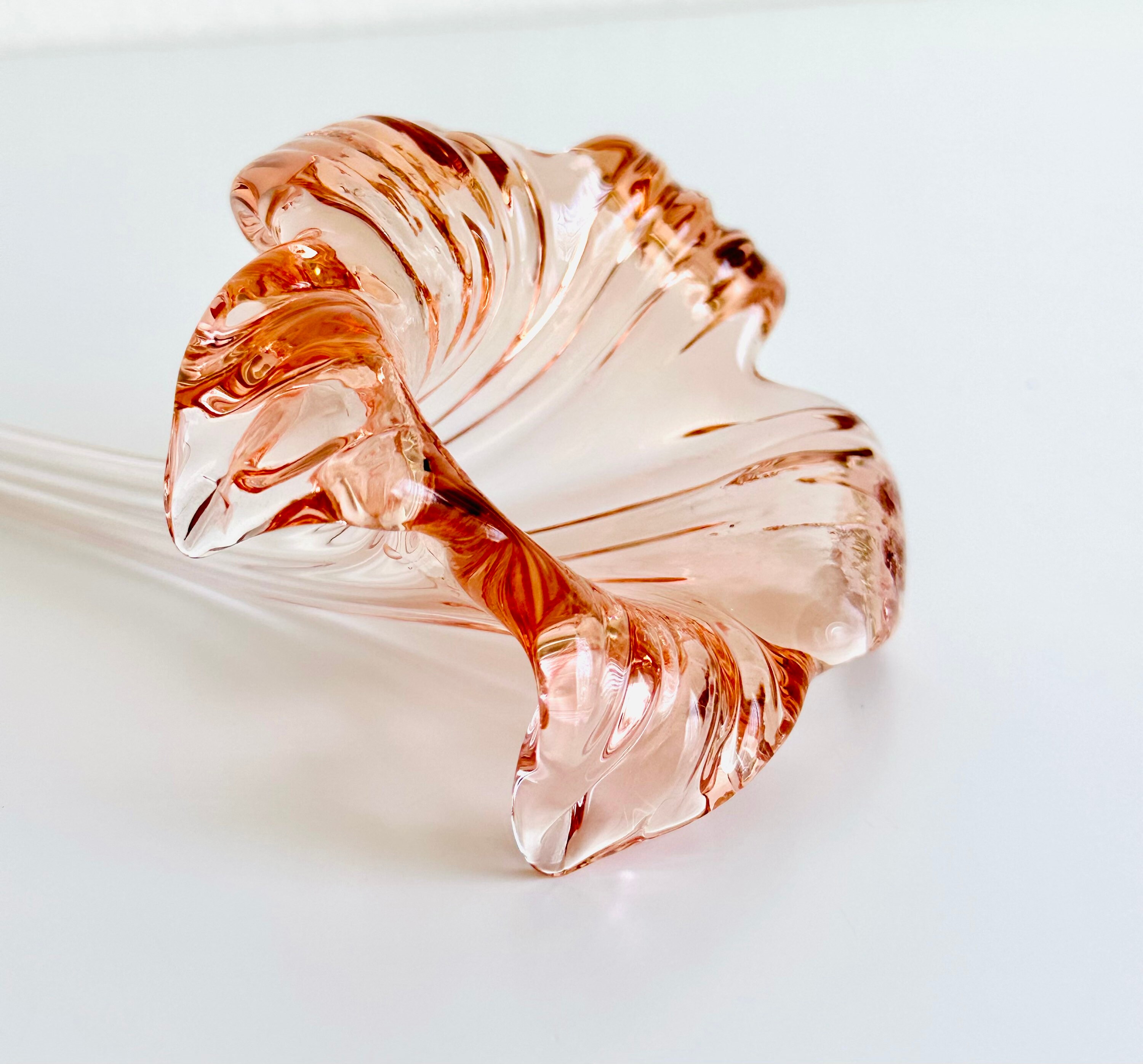 Vintage Murano Style Art Glass Hand Blown Flower Peach Pink Clear Stem ...