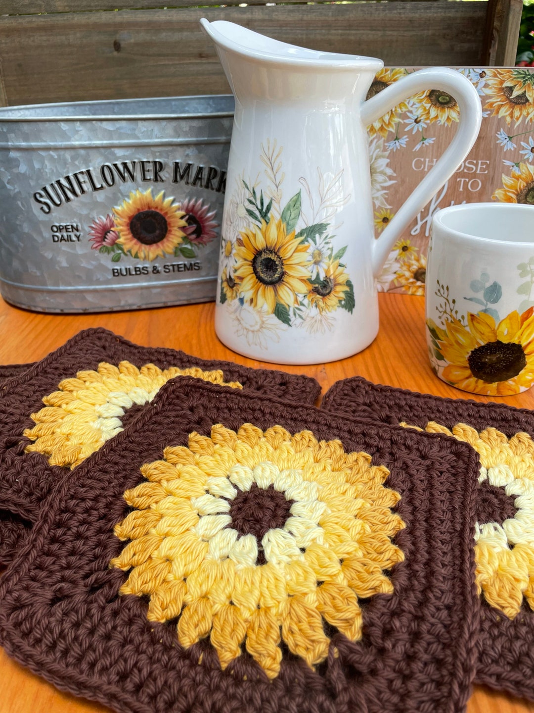 Boho Sunflower Trivets Set of 4 in Sunflower Colors of Brown, Gold and ...