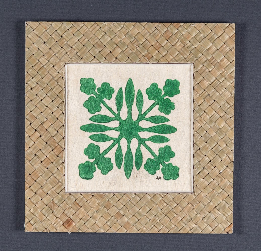 Plumeria Hawaiian Quilt Design on Tapa Cloth Original Handmade Image 5 ...