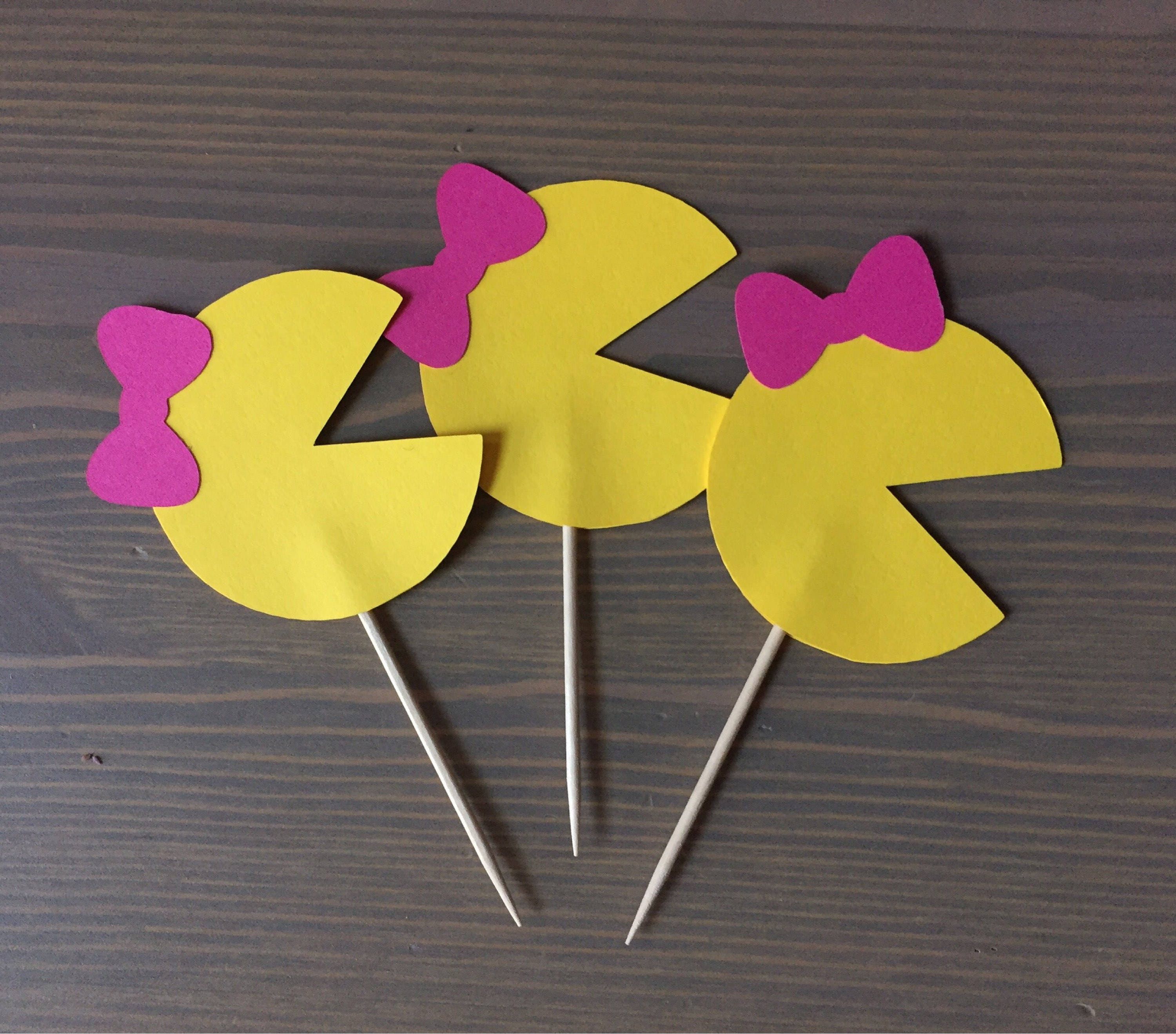 Pacman Cupcake Toppers Arcade Party Decor Ms Pacman Party - Etsy
