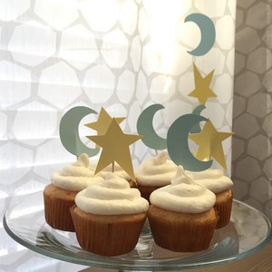 Stars and Moons Cupcake and Treat Toppers Celestial Party Decorations ...