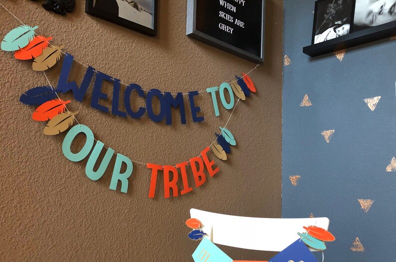 Welcome to Our Tribe Banner Boho Baby Shower Feather Banner | Etsy