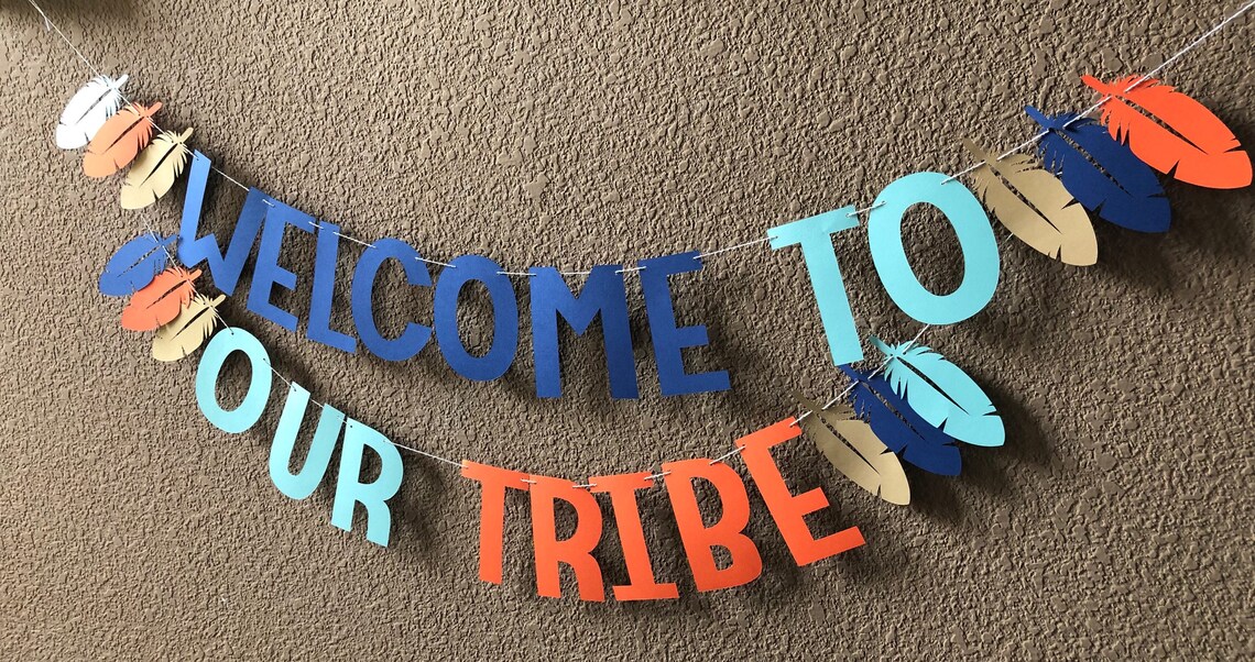 Welcome to Our Tribe Banner Boho Baby Shower Feather Banner - Etsy