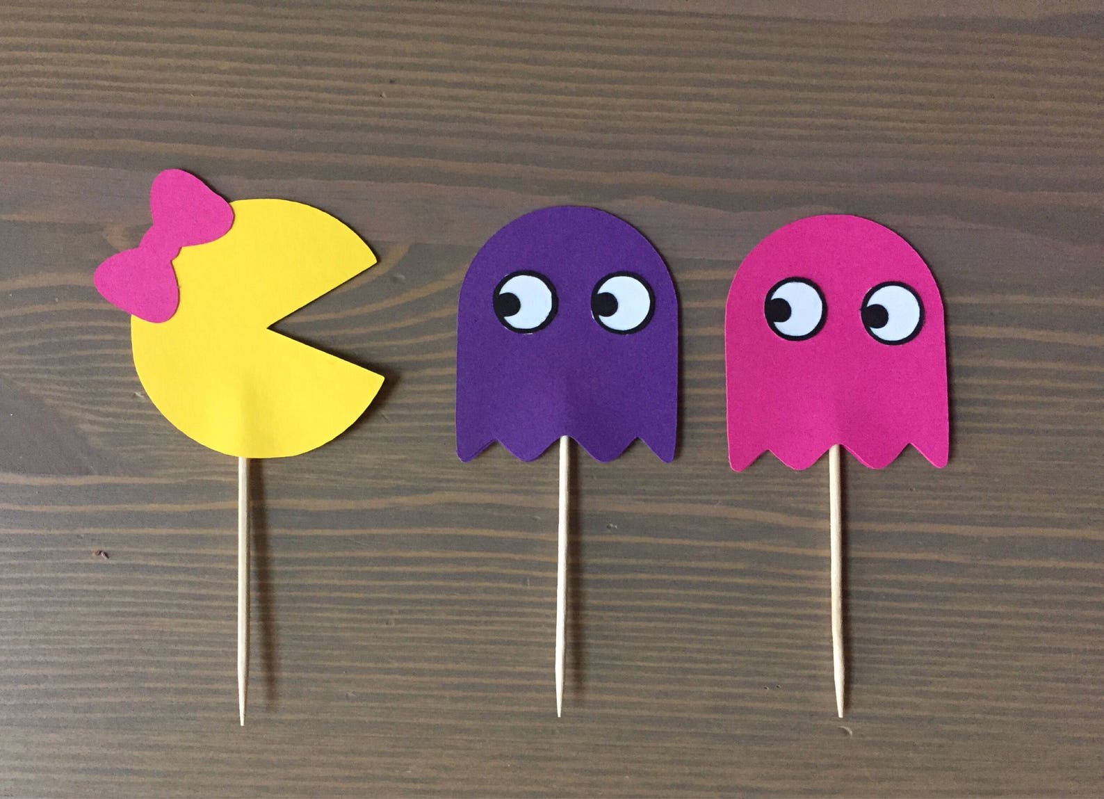 Pacman Cupcake Toppers Arcade Party Decor Ms Pacman Party - Etsy