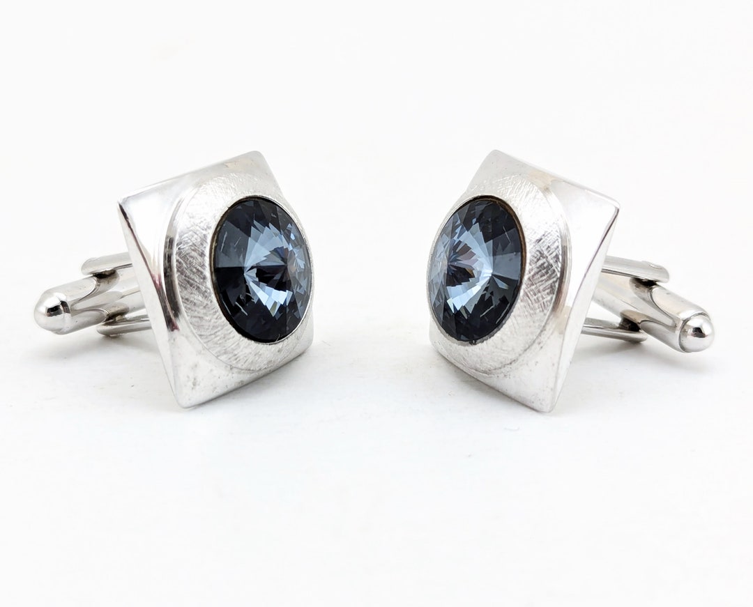 1960s Modernist Cufflinks Set Huge Mad Men Era Silver Tone Metal ...