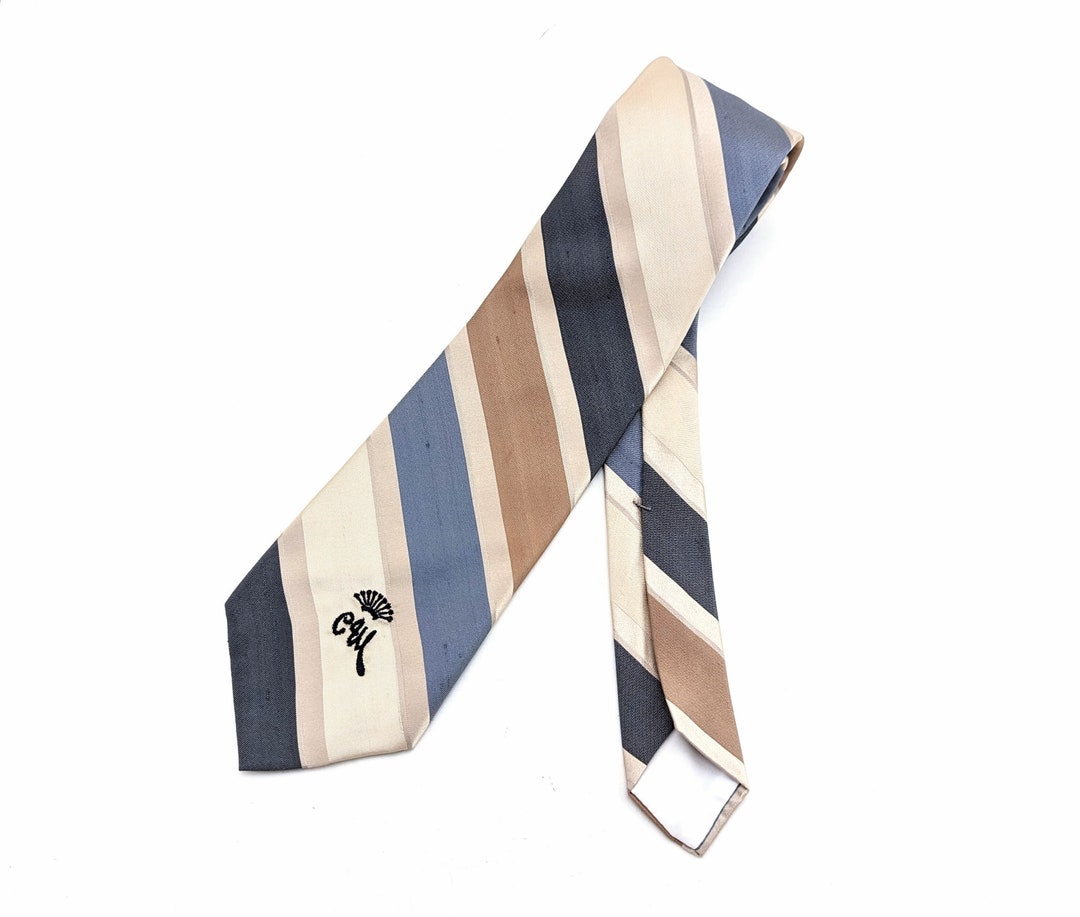 1970s COUNTESS MARA Tie Men's Vintage Beige, Brown, Gray and Blue ...