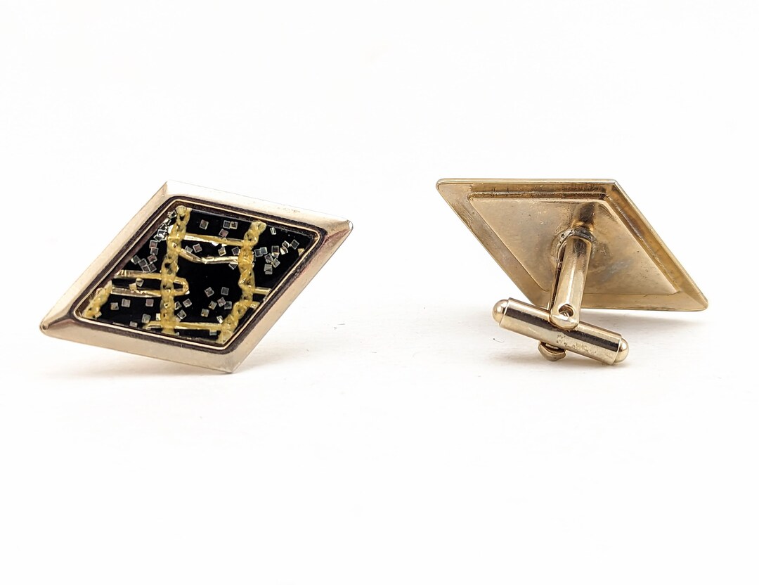 1950s Huge Glitter Cufflinks Mad Men Era Vintage Men's Gold Tone Metal ...