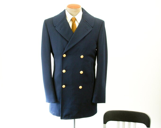 Vintage U.S. Coast Guard Pea Coat or Reefer Jacket Navy Blue Mens ...