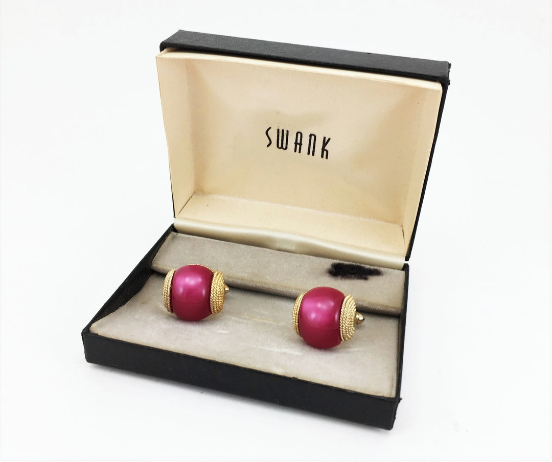 1970s SWANK Gold Cufflinks Men's Vintage Faux Star Ruby Stone & Gold ...
