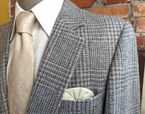 1970s Vintage Pure Wool Tweed Men's Suit Jacket Gray … - Gem