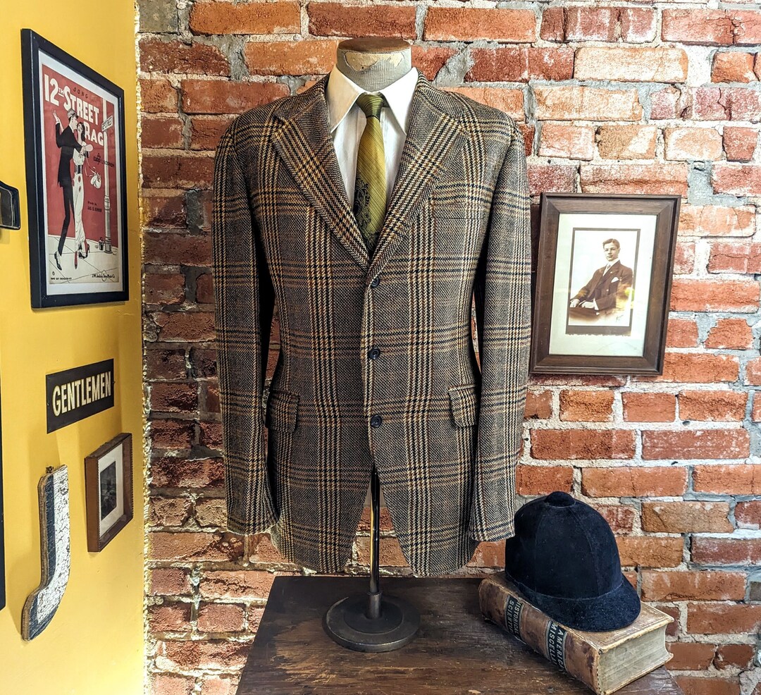 1960s Mod Men's 3 Button Wool Tweed Suit Jacket Brown Plaid Blazer ...