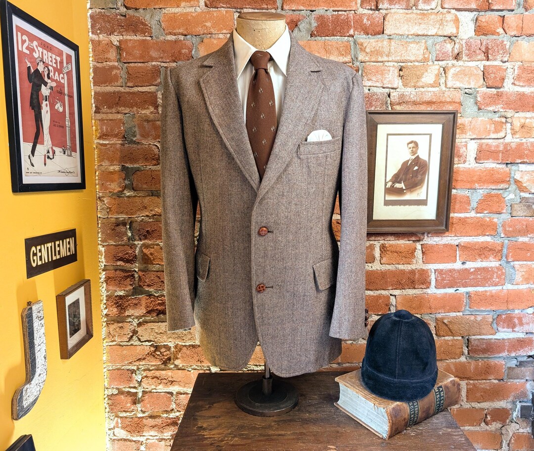 1970s Vintage PENDLETON Suit Jacket Men's Brown Herringbone Tweed 100% ...