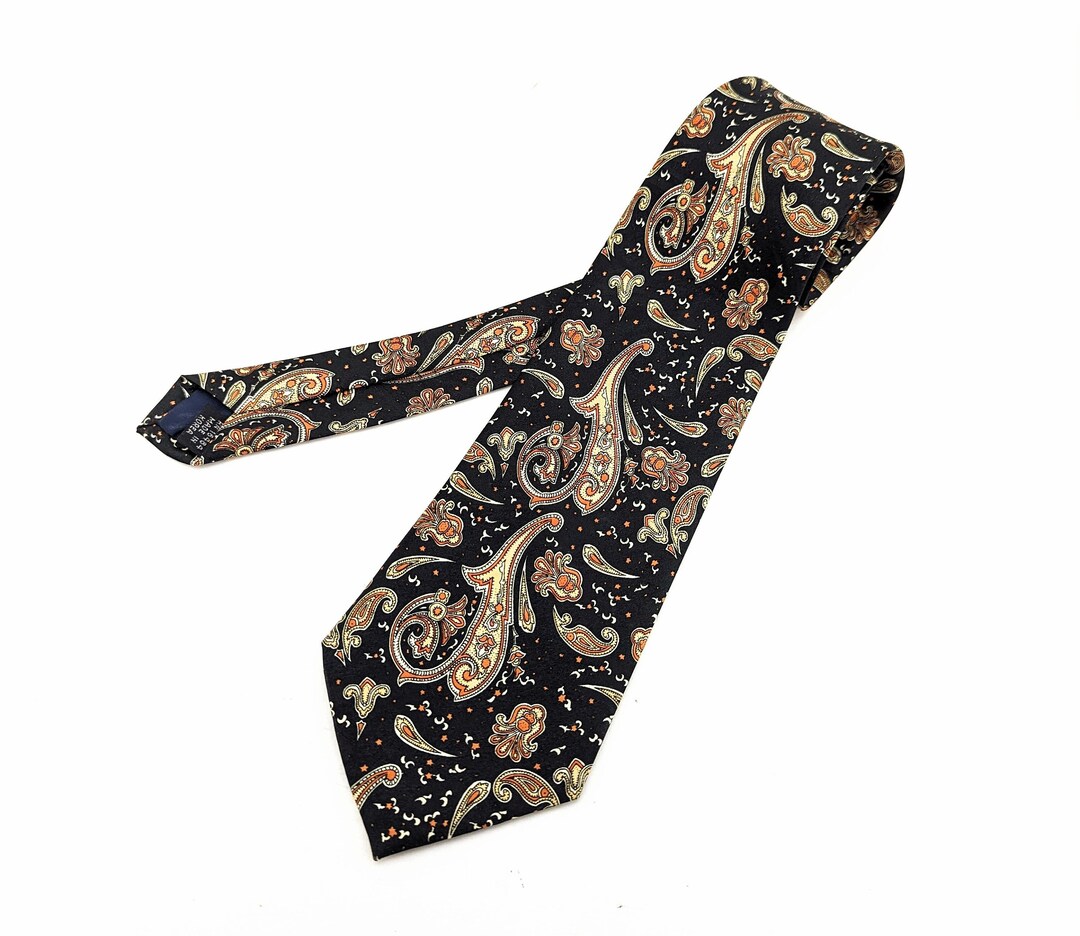 1970s Wide Black Paisley Tie Men's Vintage Black 100% Polyester Necktie ...