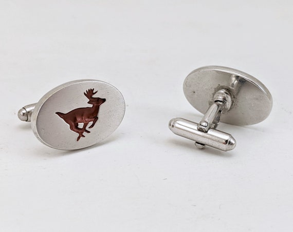 1960s ANSON Deer Cufflink Set Silver Tone Metal & Bro… - Gem