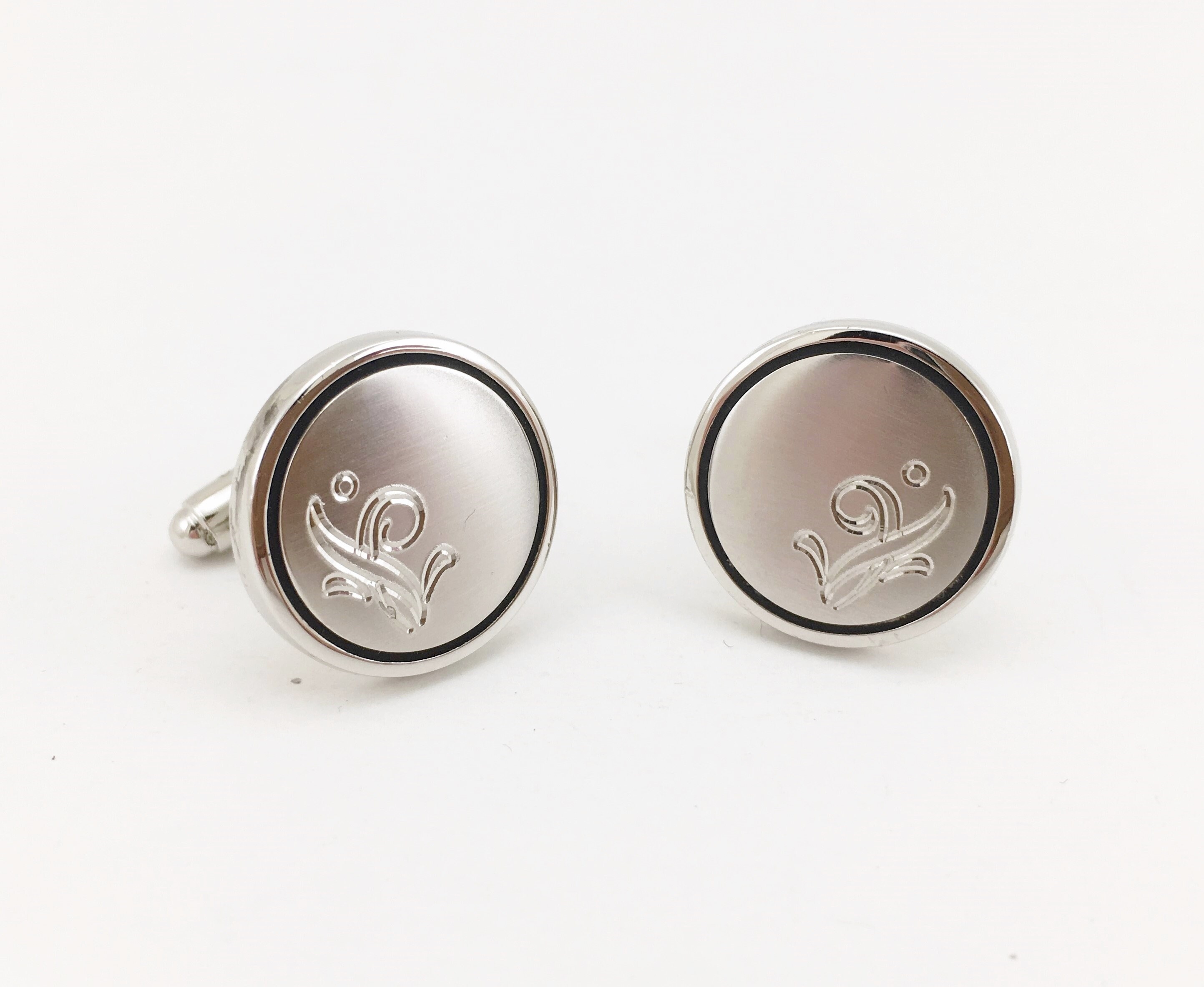 1960s ANSON Floral Cufflink Set Silver Tone Metal Etched Mad Men Mid ...