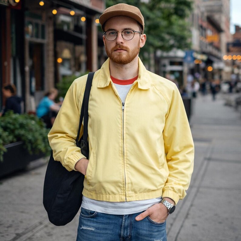1970s-80s Vintage Men's Tab Collar Ricky Jacket Yellow Lightweight ...