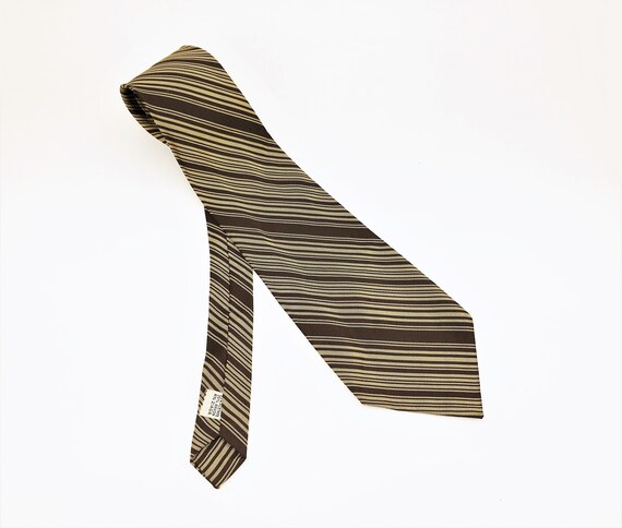 1960s Mod Striped Tie Men's Vintage Mad Men Era Brown… - Gem