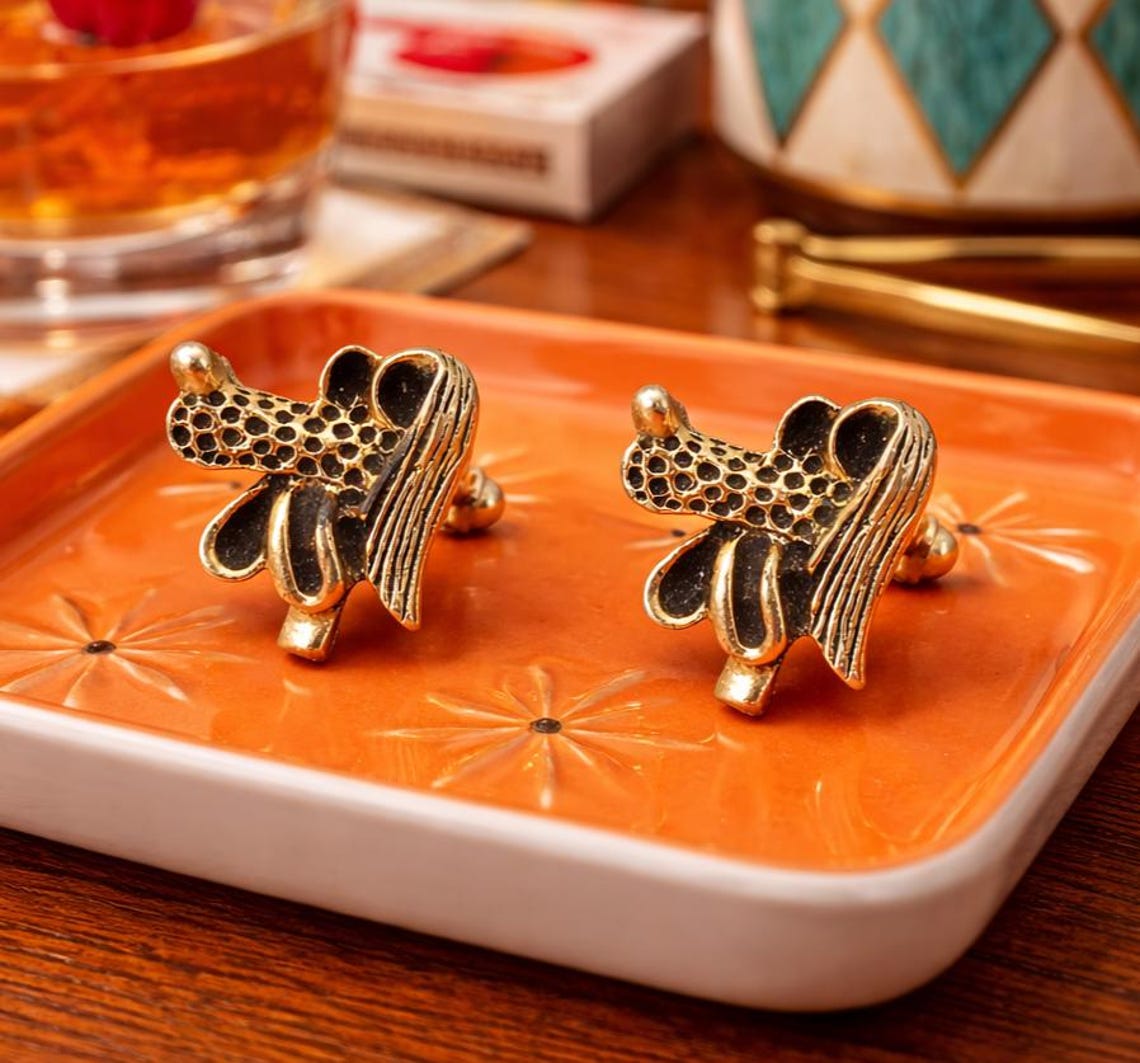 1960s Gold Poodle Cufflinks Men's Vintage Gold Tone Metal Cufflink Set ...