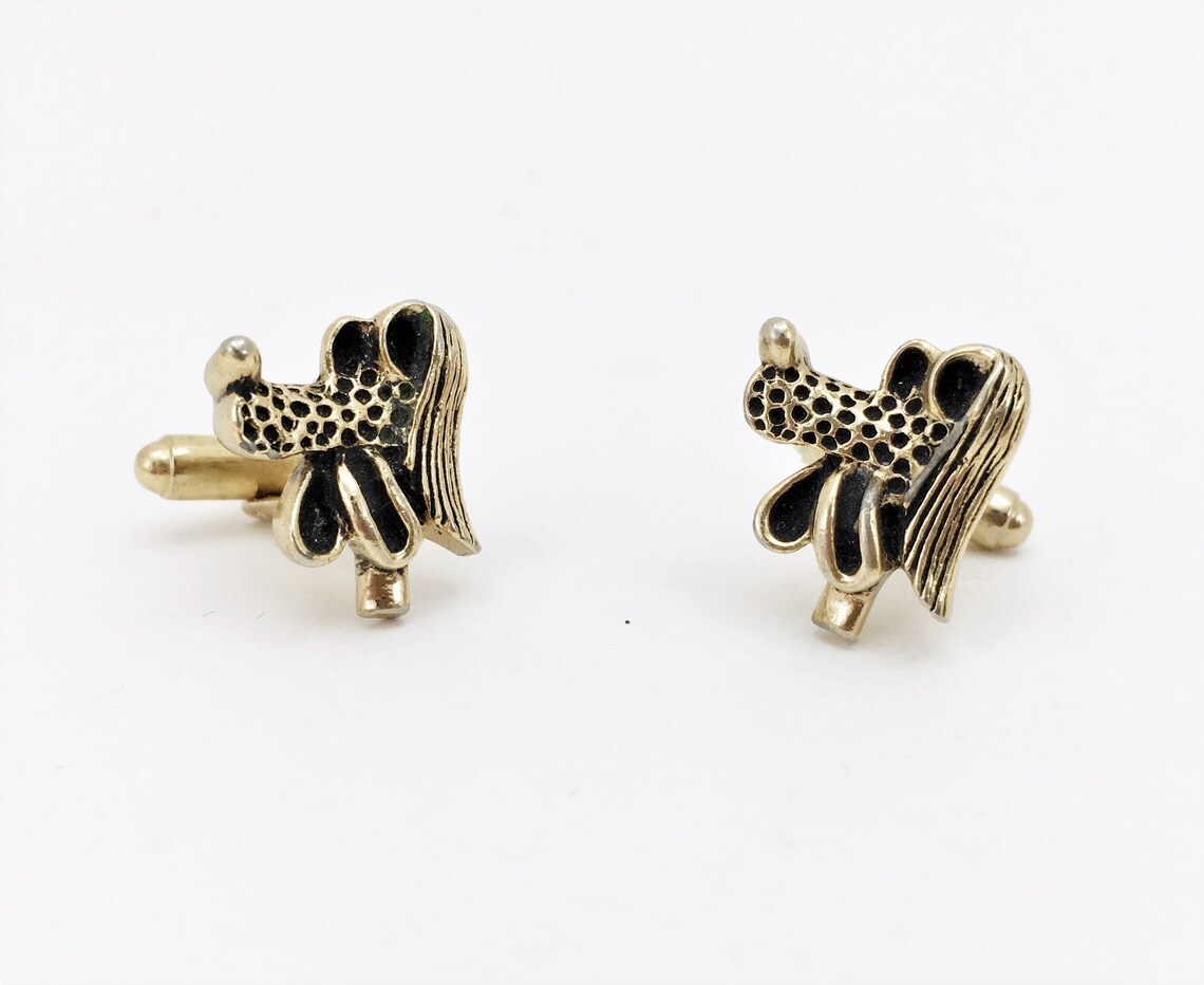 1960s Gold Poodle Cufflinks Men's Vintage Gold Tone Metal Cufflink Set ...