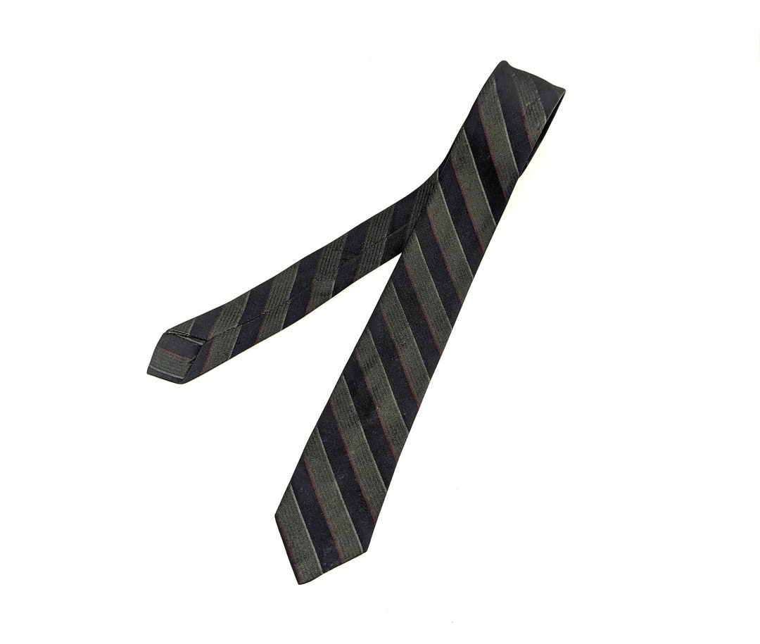 1960s MOD Super Skinny Tie Vintage Men's Narrow Black & Green Striped ...